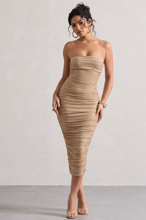 Astro | Gold Embellished Bandeau Midi Dress – GLAM TREND SHOP